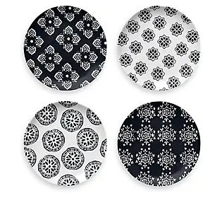 TARHONG Planta Set Of 4 Black Medallion Salad P Ates - One-color