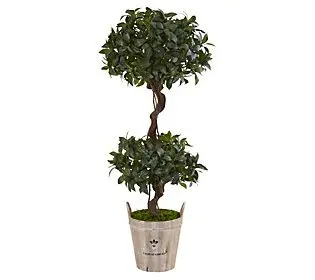 NEARLY NATURAL 4.5' Sweet Bay Double Topiary Tr Ee W/planter - One-color