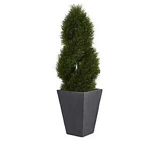 NEARLY NATURAL 4' Cypress Double Spiral Topiary Uv Resistant - One-color