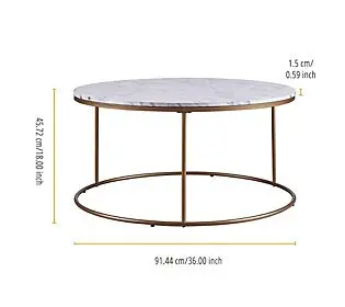 TEAMSON Marmo Modern Round Coffee Table, M Arble/brass