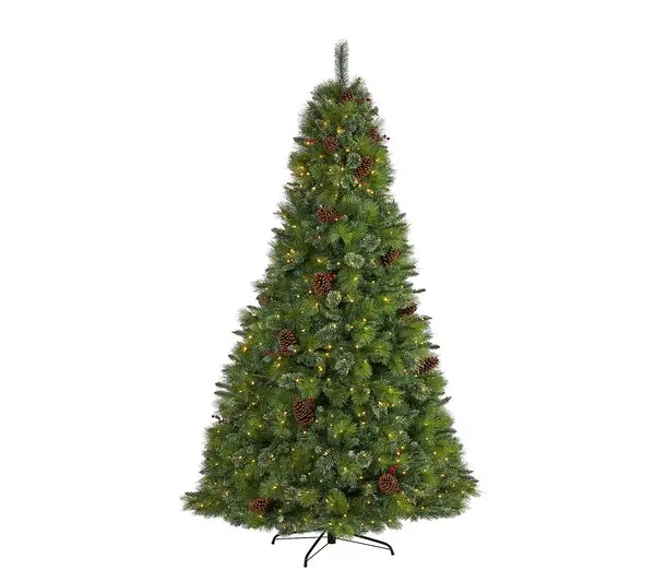 NEARLY NATURAL 8' Tree W/pine Cones & 700 Clear Led Lights - One-color