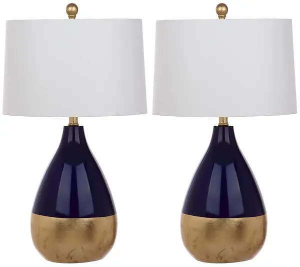 SAFAVIEH Set Of 2 Kingship 24' Navy And Goldton E Table Lamps - One-color