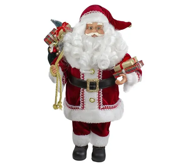 NORTHLIGHT 18' Curly Beard Santa Figure W/ Pres Nts - One-color
