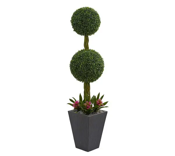 NEARLY NATURAL 5' Boxwood Ball Topiary In Slate I/o - One-color