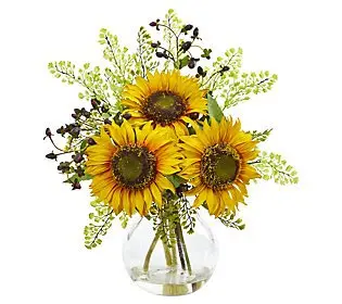 NEARLY NATURAL Sunflower Artificial Arrangement In Vase - One-color