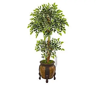 NEARLY NATURAL 59in. Variegated Ficus Artificial Tree In Deco Rative Planter - One-color