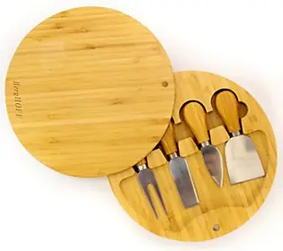 BERGHOFF Bamboo 6pc Round Cheese Board Set W/ 4 8.7x1.5' Tools - One-color
