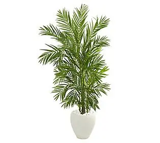 NEARLY NATURAL 5' Areca Palm Tree In White Plan Ter - One-color
