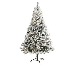 NEARLY NATURAL 7' Flocked Tree W/ Pinecones & 3 0 Leds - One-color