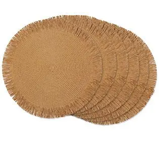 DESIGN IMPORTS Set Of 6 Natural Fringe Round Pl Acemats - One-color