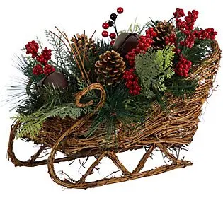 NEARLY NATURAL 18' Christmas Sleigh W/pine, Pin Cones, Berries - One-color