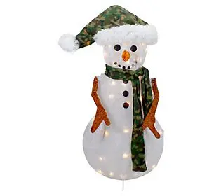 NORTHLIGHT 24' White And Green Chenille Snowman Outdoor Decor - One-color