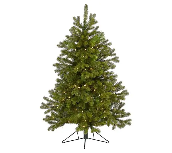 NEARLY NATURAL 4' Cambridge Spruce Flat Back Tr E W/100 Led