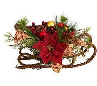 NEARLY NATURAL 18' Sleigh With Poinsettia, Berr Es, Pinecones - One-color