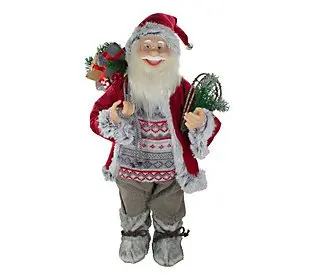 NORTHLIGHT 2' Standing Santa Carrying Snow Shoe & Presents - One-color