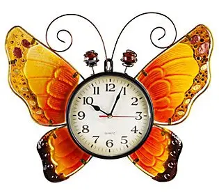 EVERGREEN Metal And Glass Shaped Wall Clock, Bu Tterfly - One-color