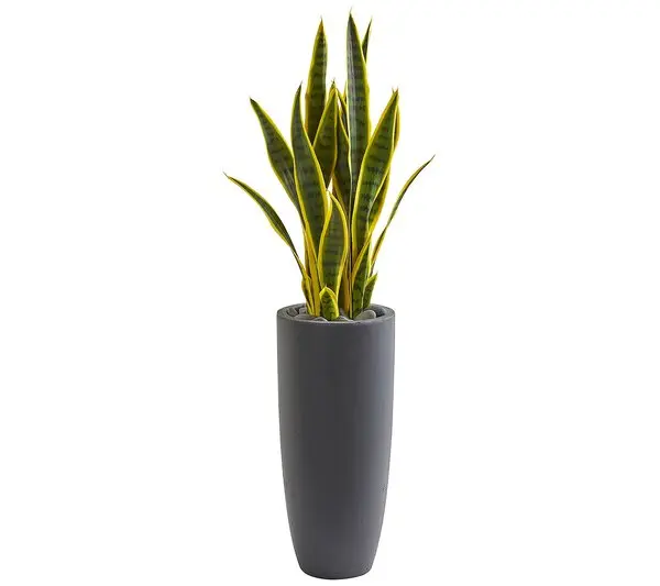 NEARLY NATURAL 3' Sansevieria Artificial Plant In Gray Bullet Lanter - One-color