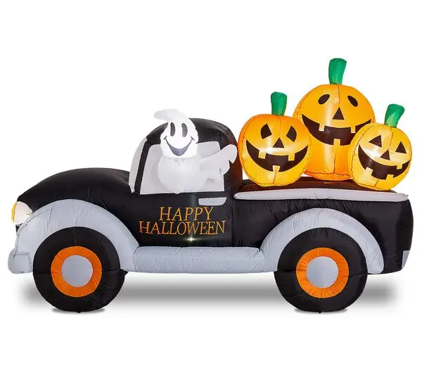 GLITZHOME Led Truck-hauling Pumpkins Lawn Infla Able - One-color