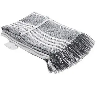 OX BAY TRADING CO. Ox Bay Vertical Striped And Textured Throw Blan Ket With Fringe - One-color