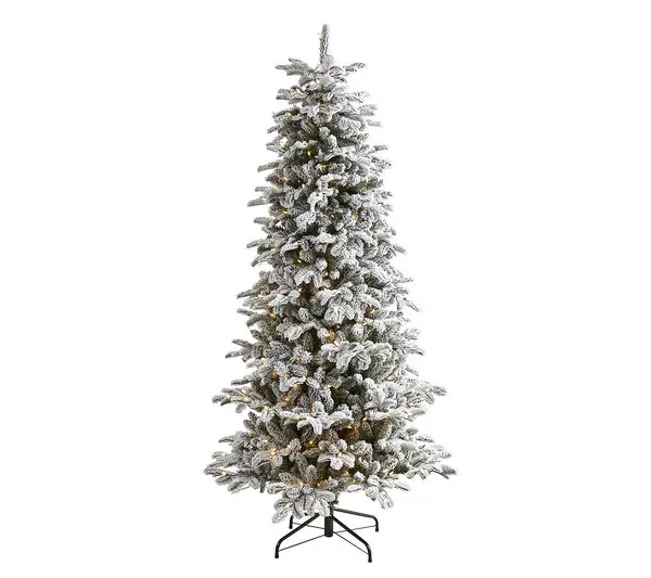 NEARLY NATURAL 7' Flocked Christmas Tree W/550 Ights - One-color