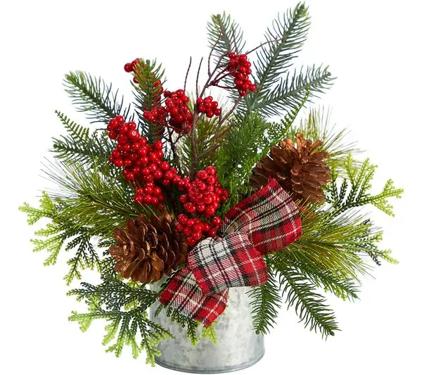 NEARLY NATURAL 12' Holiday Winter Pinecones, Ber Ries Decor