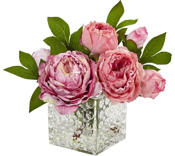 NEARLY NATURAL Peony In Glass Vase By - One-color