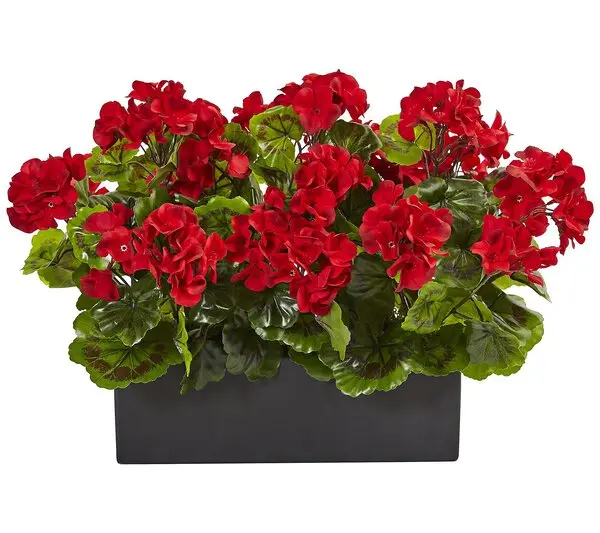 NEARLY NATURAL Geranium In Rectangular Planter Uv Resistant