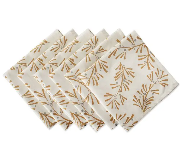 DESIGN IMPORTS Metallic Holly Leaves Napkin Set Of 6 - One-color
