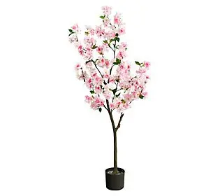 NEARLY NATURAL 5' Cherry Blossom Artificial Tre E Pink