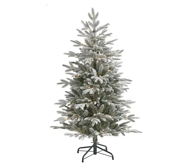 NEARLY NATURAL 4.5' Flocked Manchester Spruce W 100 Clear Led - One-color