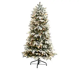 NEARLY NATURAL 5' Flocked Christmas Tree W/350 Arm White Leds - One-color