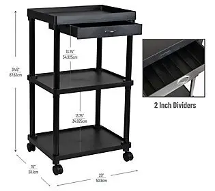 MIND READER 3-tier Rolling Cart On Wheels With Pull-out Drawer