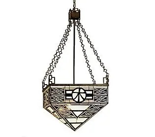 QVC Tiffany Style 21' Wood Symbol Inverted Pendantl Ight - One-color
