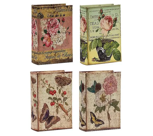 VALERIE PARR HILL Set Of 4 Blooming Floral Storage Books Valer Ie - One-color