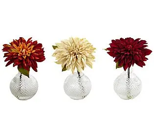 NEARLY NATURAL Dahlia With Decorative Vase Set Of 3 Nearly Atural - One-color