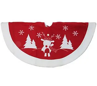 NORTHLIGHT 46' Red & White Winter Reindeer Tree Skirt - One-color