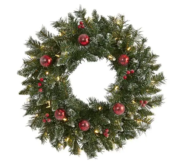 NEARLY NATURAL 24' Frosted Wreath W/50 Warm Whi Te Led Lights - One-color