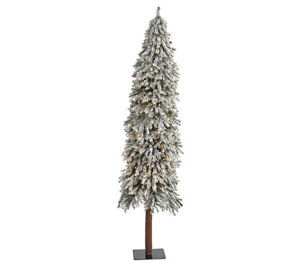 NEARLY NATURAL 7' Flocked Alpine Christmas Tree W/ 400 Clear - One-color