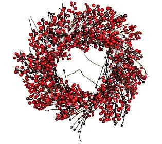 VICKERMAN 24' Red Snow Berry Wreath - One-color