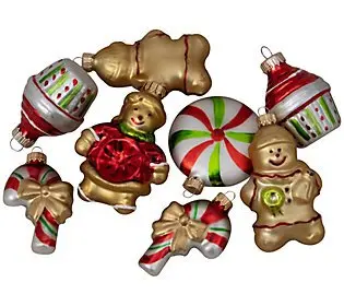 NORTHLIGHT 8ct Gold & Red Gingerbread With Cand Y Ornaments, 3 - One-color