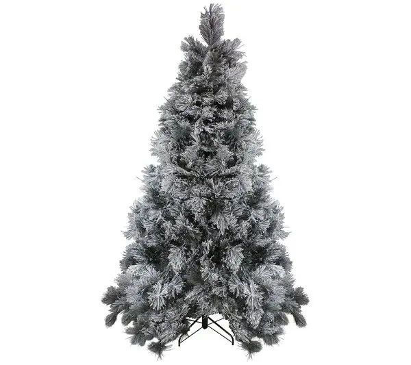 NORTHLIGHT 7.5' Flocked Black Spruce Faux Chris Tmas Tree - One-color