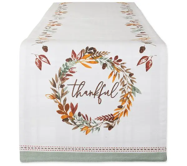 DESIGN IMPORTS Thankful Autumn Wreath Table Run Er - One-color
