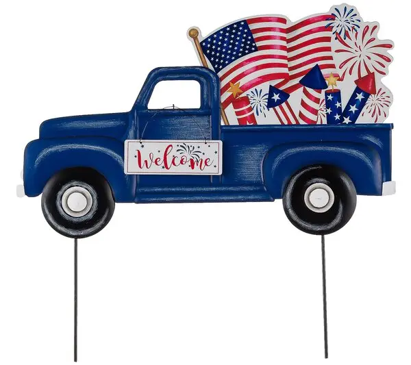 GLITZHOME Patriotic Americana Truck Yard Stake R Wall Decor - One-color