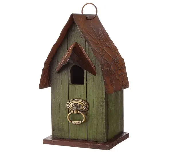 GLITZHOME Cottage Style W Faux Knocker Lawn Gar Den Bird House - One-color