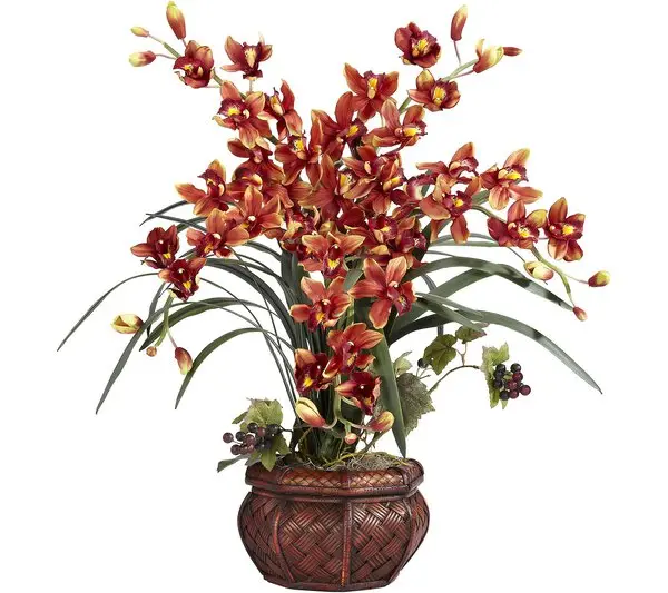NEARLY NATURAL Cymbidium Decorative Vase Silk Arrangement N Early Natural - One-color