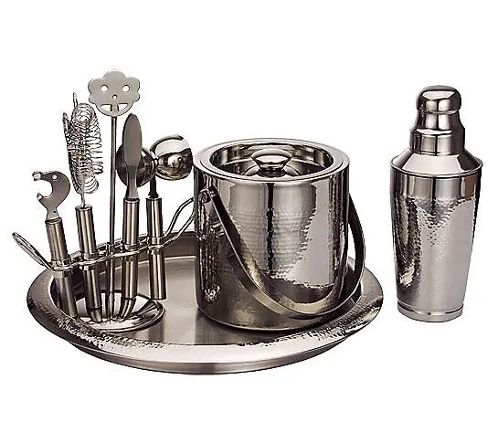 GODINGER 9-piece Hammered Bar Set With Tools - One-color