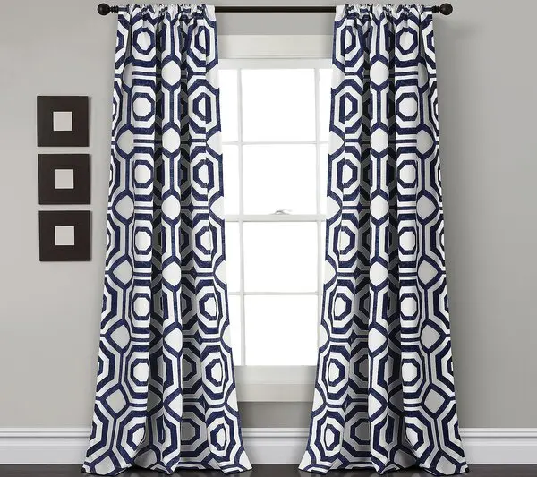 LUSH DECOR Octagon Blocks Set Of 2 Room-darkening Curtains By - One-color