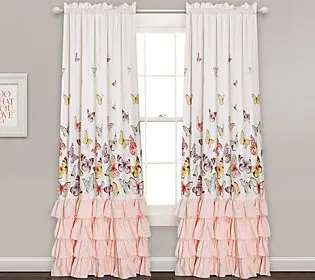 LUSH DECOR Flutter Butterfly Window Curtains Set Of 2 - One-color
