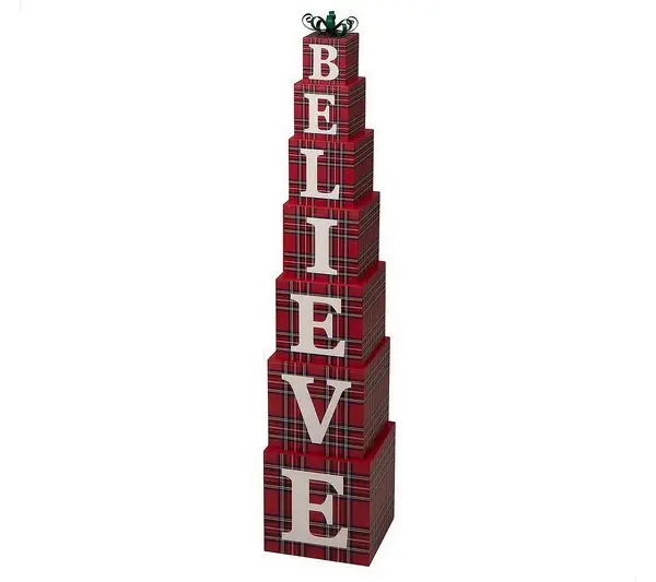 GLITZHOME Believe Faux Stacked Blocks Christmas Holiday Decor - One-color