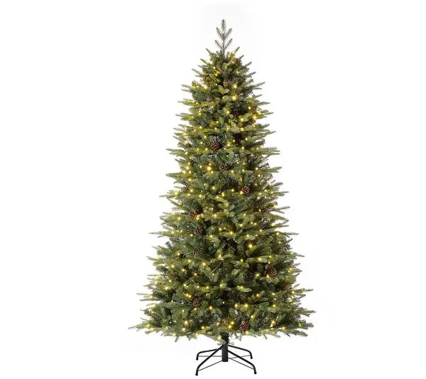 GLITZHOME Pre Lit Fir Artificial Tree W/ Led Li Ghts & Remote - One-color
